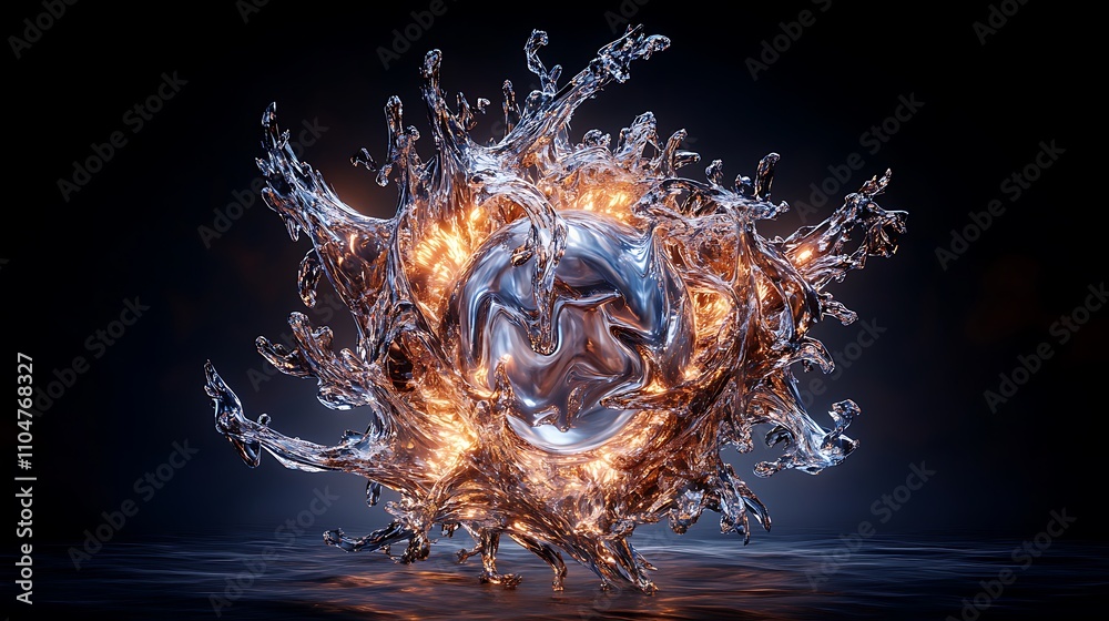 Fiery Orb Encased in Water: A Stunning 3D Render AI Generated Stock ...