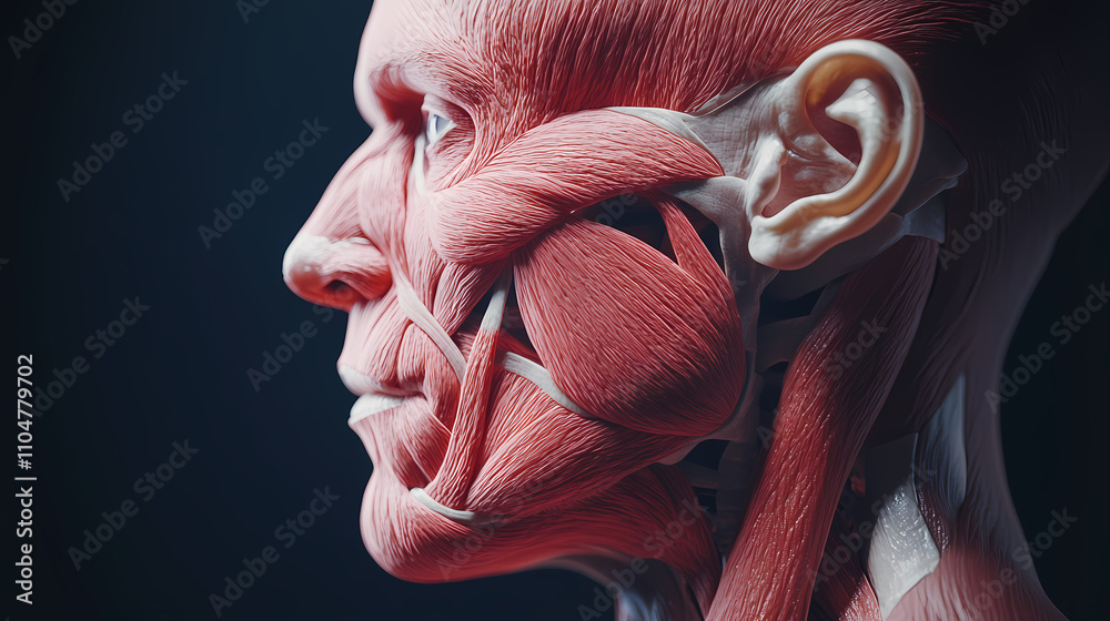 Detailed 3d rendering of human anatomy focusing on facial muscles ...