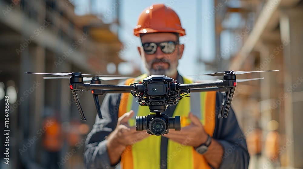drone inspection of a major construction project led by an engineer ...
