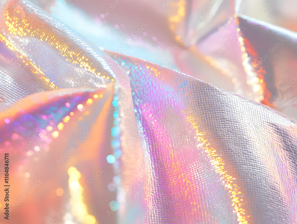 Colorful iridescent fabric close-up abstract art textiles studio ...