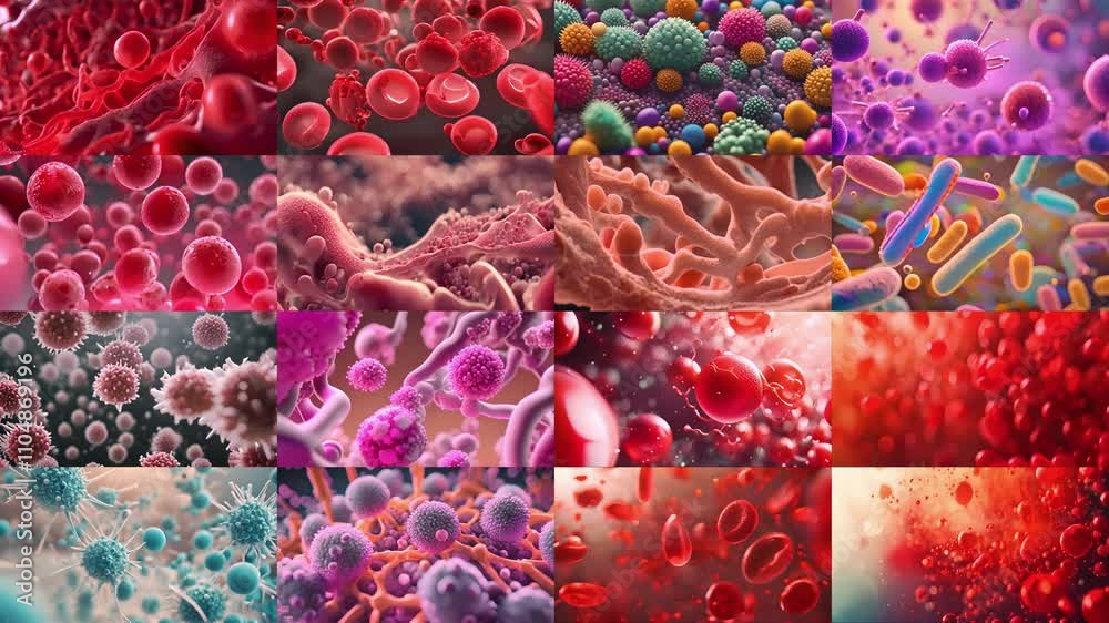 Diverse collection of microscopic images showcasing cells, bacteria ...