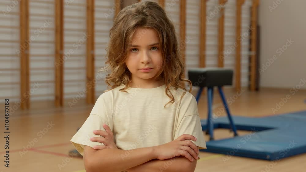 Offended annoyed dissatisfied little Caucasian girl child school ...