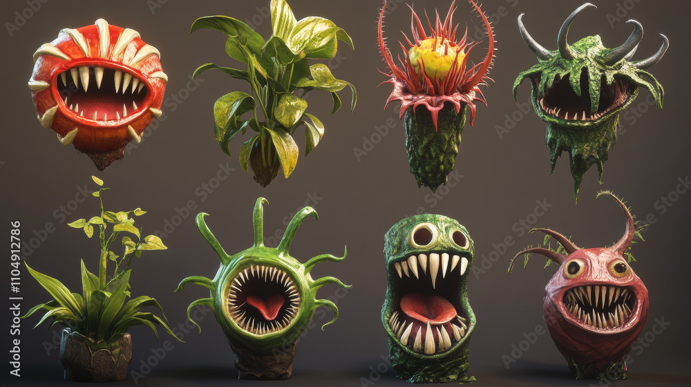 Photo & Art Print Scary monster plants and flowers with creepy faces ...