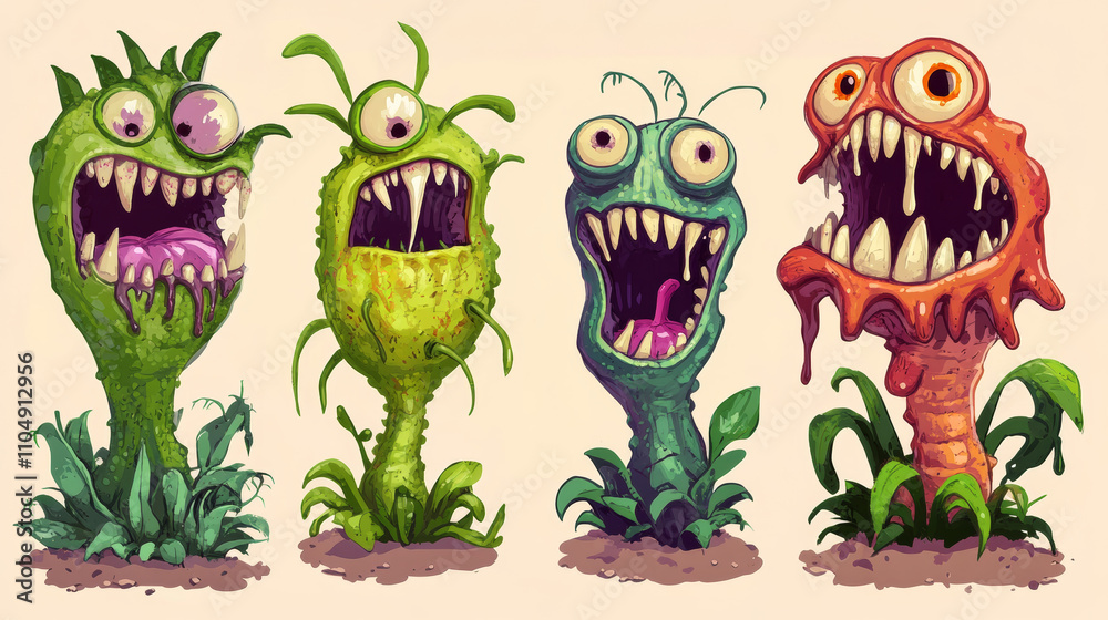 Scary monster plants and flowers with creepy faces, mouths and teeth ...