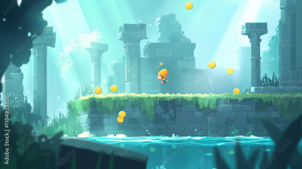 Arcade game ui level design with jump and run floating platform with ...