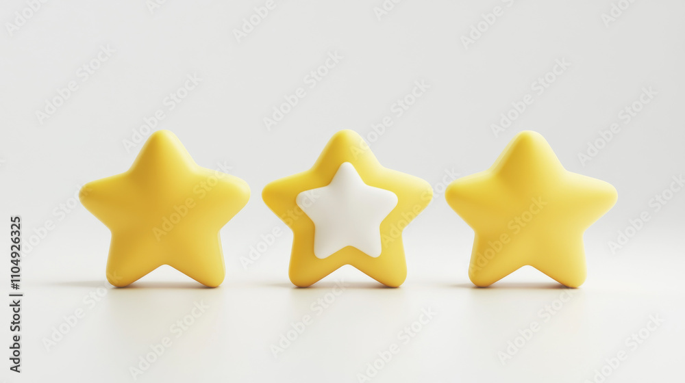 3D render set of rating stars isolated on white background. Colorless ...