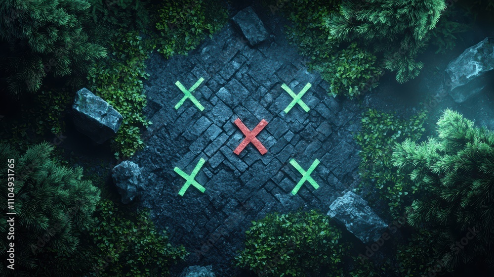 A checklist with some items marked with green check marks and others ...