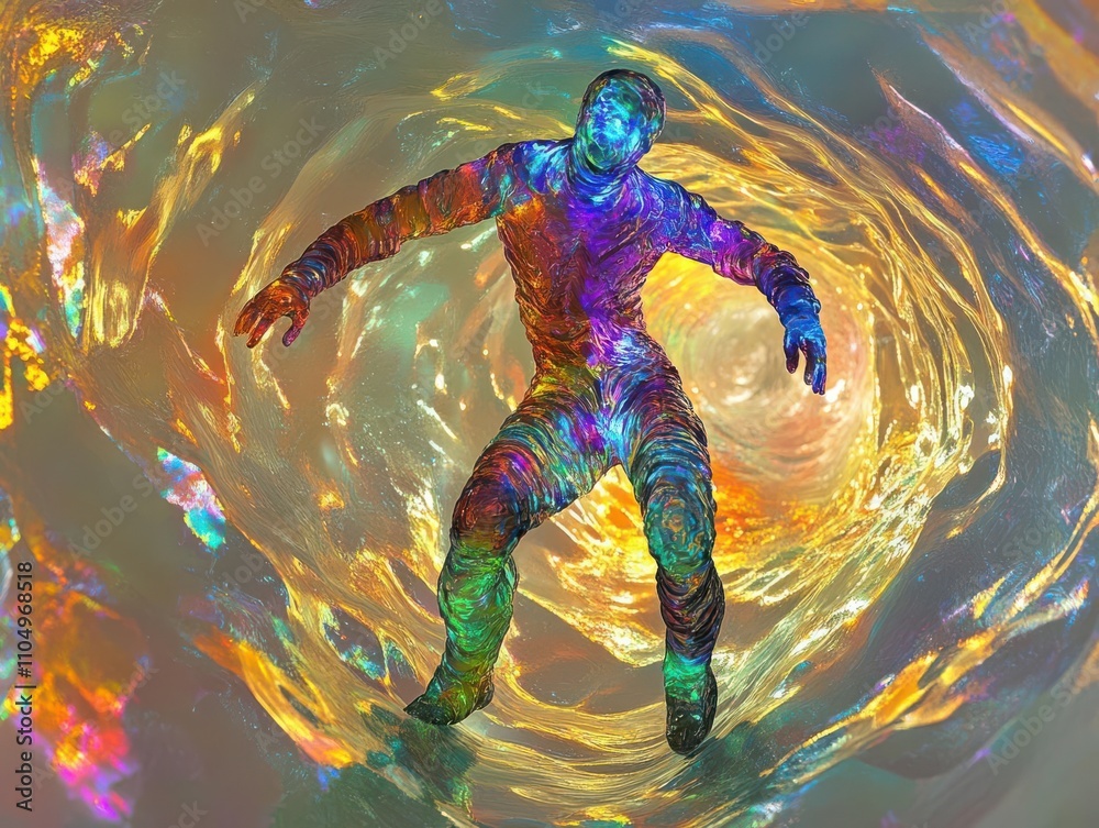 ภาพประกอบสต็อก Humanoid rebirth scene, glowing and emerging, liquid ...