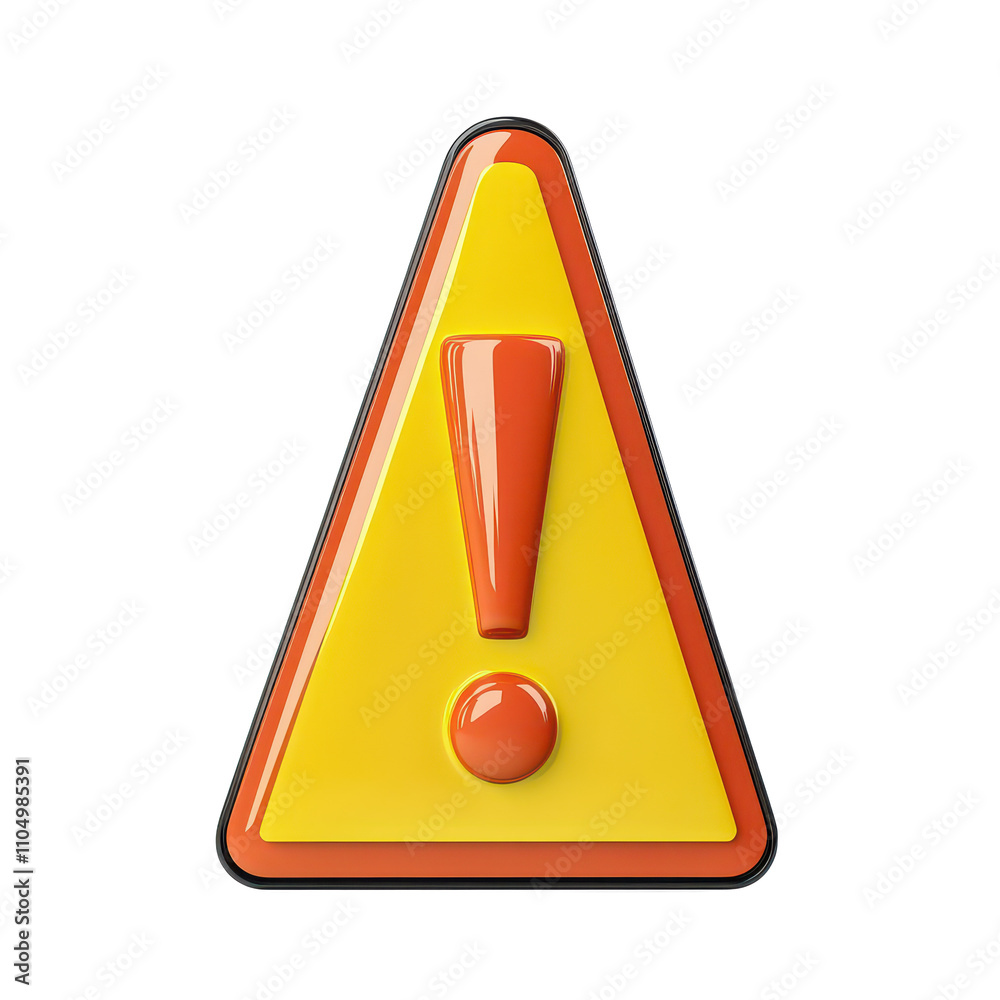 Bright yellow warning sign with an exclamation mark isolated on a ...