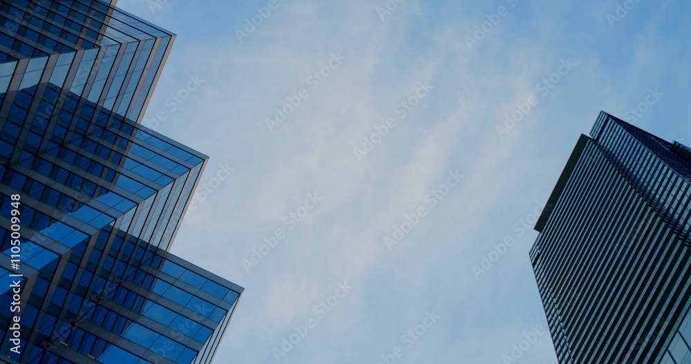 Skyscrapers Stretching Upward Towards Blue Sky Reflecting Modern ...