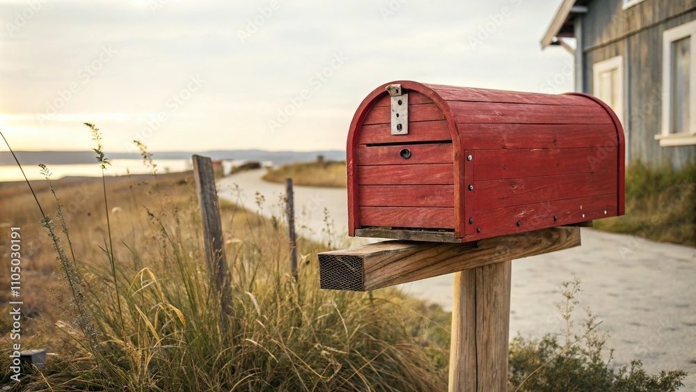 Rustic Red Mailbox with Natural Wood Finish, wooden post mailbox ...