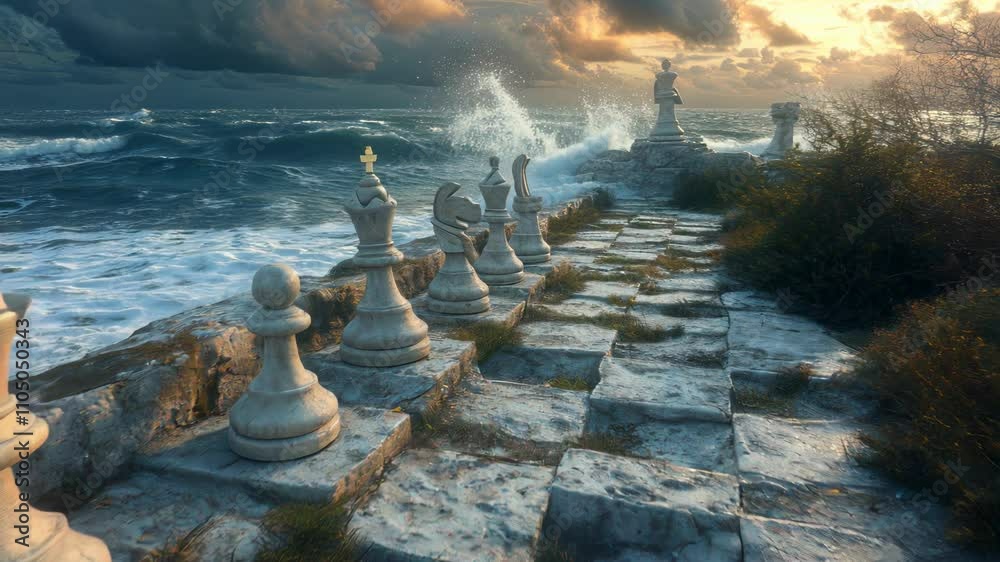 Chess animation video: ocean backdrop, strategic moves, dynamic play ...