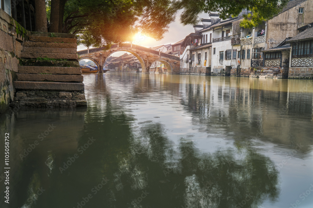 Poster The ancient architectural complex and canal scenery of Qiandeng ...