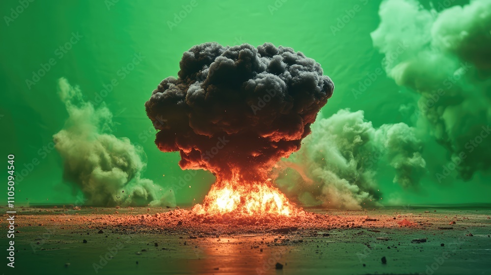 ภาพประกอบสต็อก Nuclear bomb explosion, Bomb blast on green screen ...