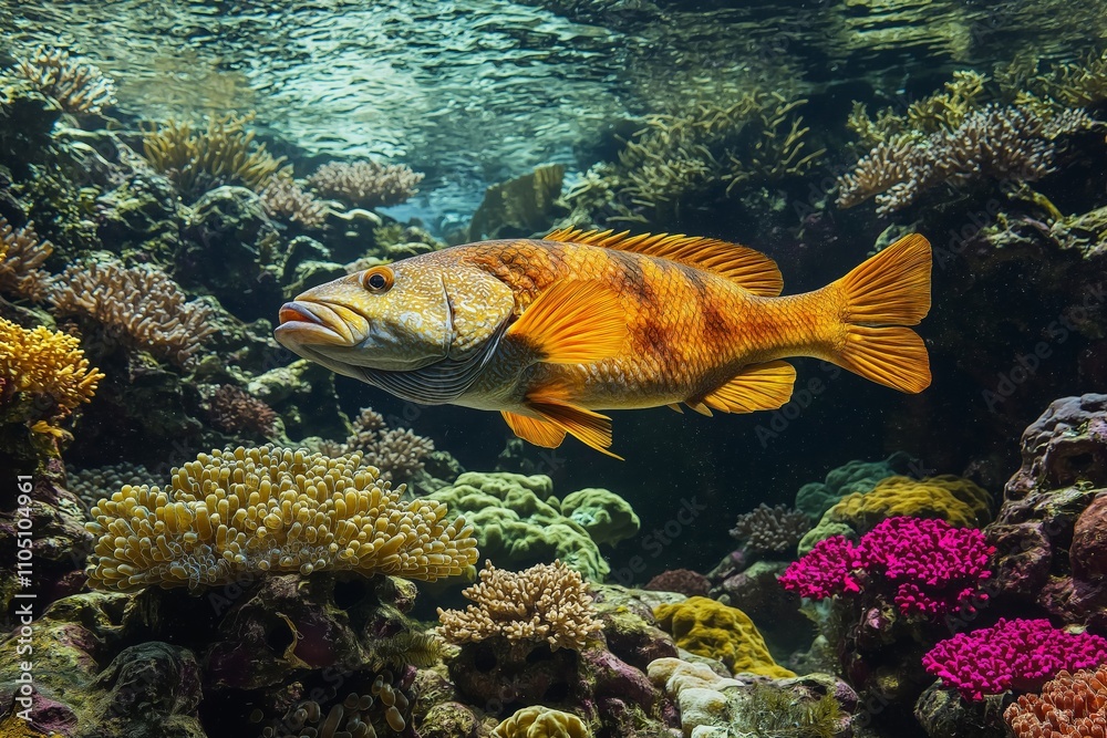 Leopard grouper (Mycteroperca rosacea) in its yellow phase, from the ...