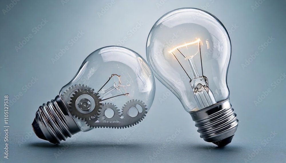 Light Bulb And Gears. Perpetuum Mobile. Innovation, Creativity And Idea Concept Stock Photo ...