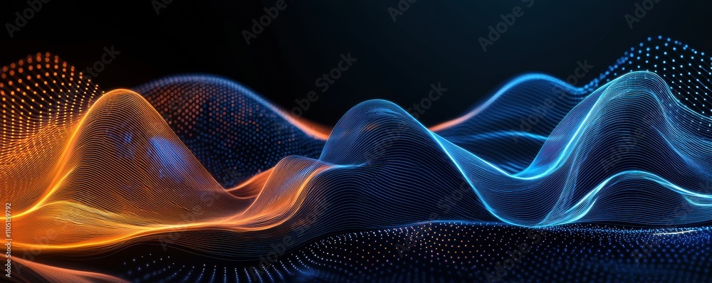 Abstract visualization of energy peaks and troughs, flowing digital ...