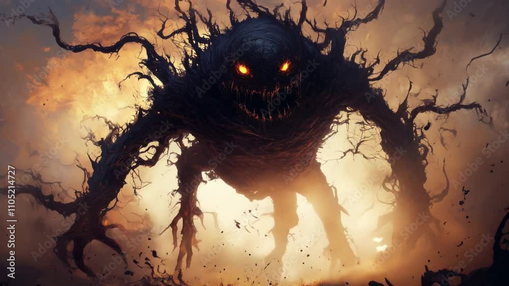 Infernal Horror: A terrifying creature emerges from fiery depths, its ...