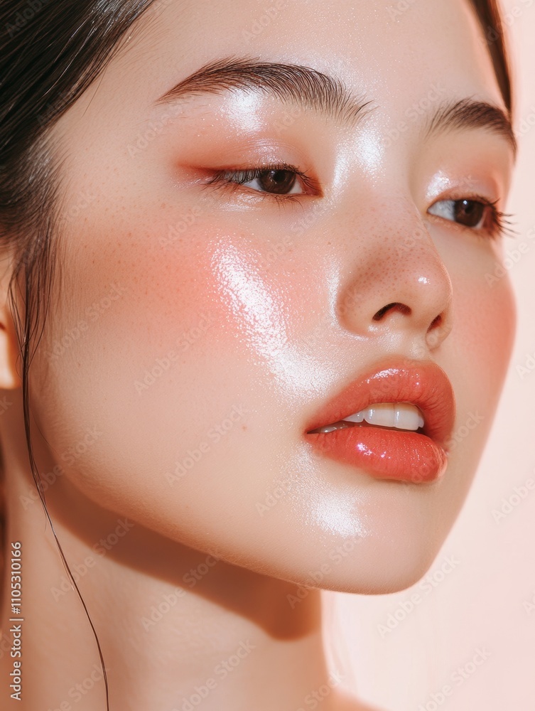 Asian woman with combination skin type, oily forehead and nose, and ...