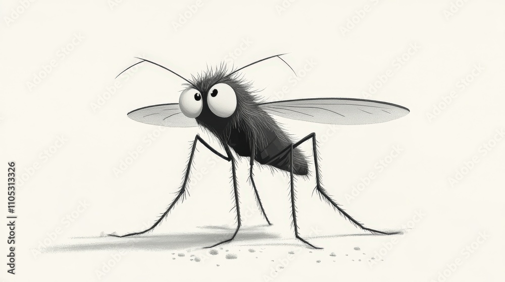 Cartoon Mosquito Gnat. Black and White Image of Small Insect Creature ...