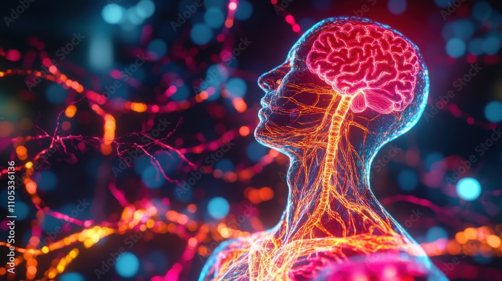 Infographic of the peripheral nervous system showing nerve pathways in ...