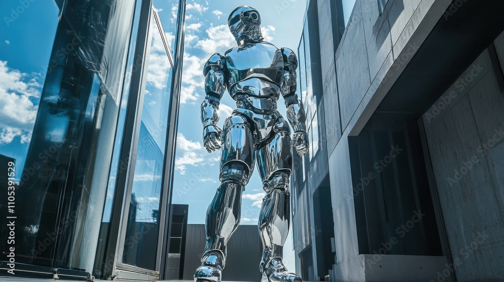full-length image of an impressive robotic male android figure with ...