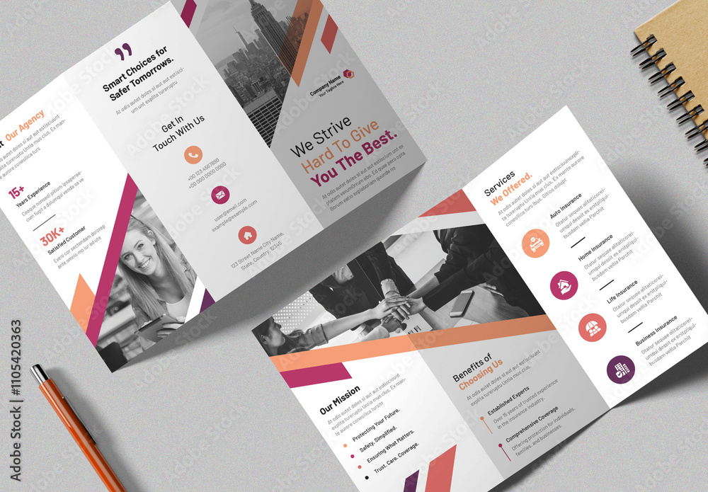 Modern Insurance Service Trifold Brochure Stock Template | Adobe Stock