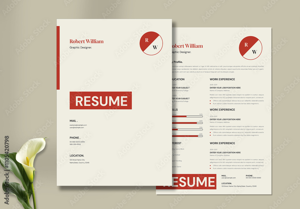 Resume With Cover Letter And Portfolio Layout Stock Template | Adobe Stock