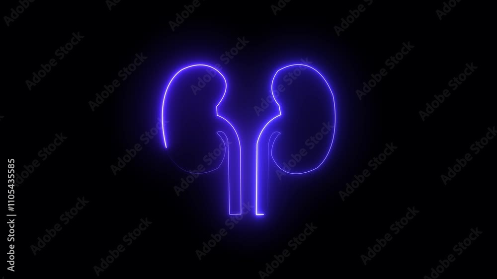 Kidney animation by blue neon Neon kidney icon. Urinary system part ...