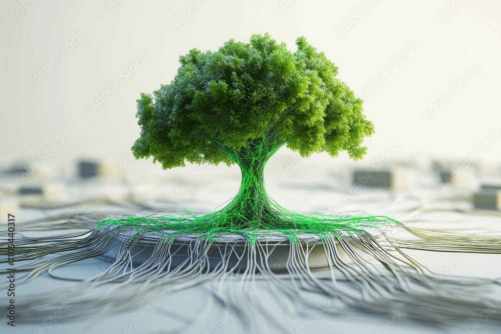 Tech tree grows on network lines. Eco friendly tech concept. Smart ...