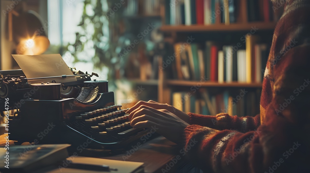 Writer typing on a vintage typewriter blurred cozy s AI generated ...