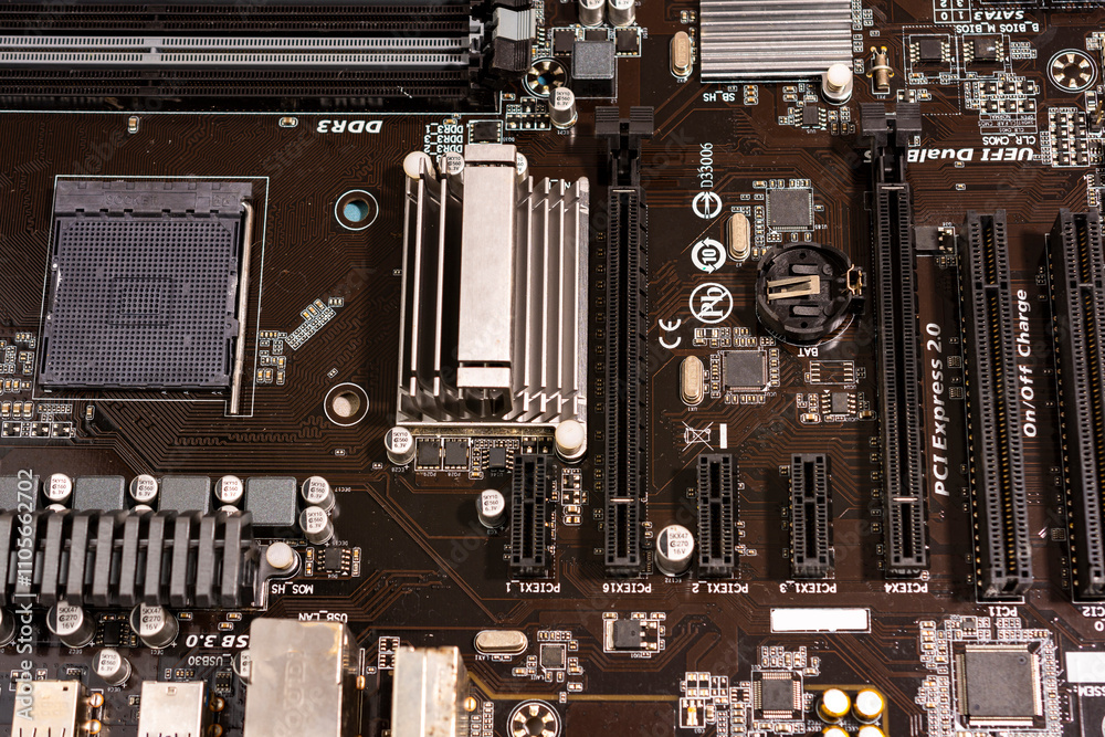 Computer motherboard with cpu sockets of a pc. Electronic system ...