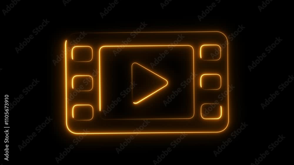 Neon, Glowing video play button icon animation. color music player ...