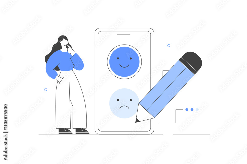 Customer feedback and user experience. Character giving review to ...