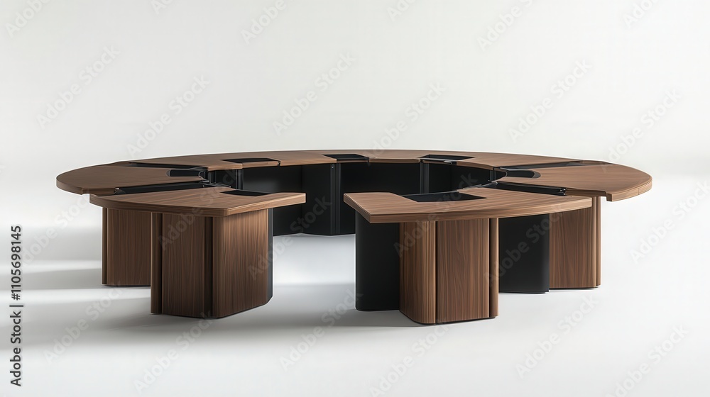 A modular conference table system with adjustable sections, allowing ...