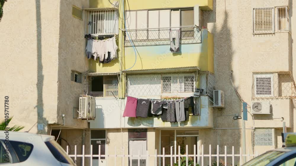 Typical entrance to housing project in Israel poor or old neighborhood ...