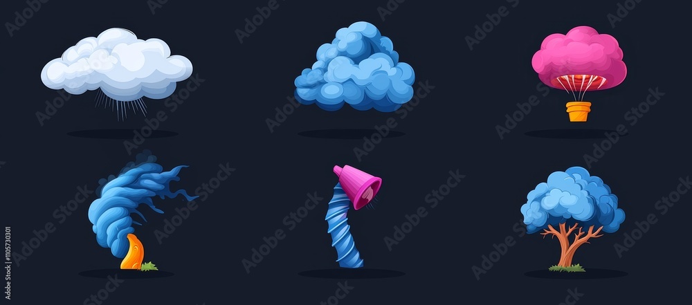 A collection of tornado cartoons featuring different types of ...