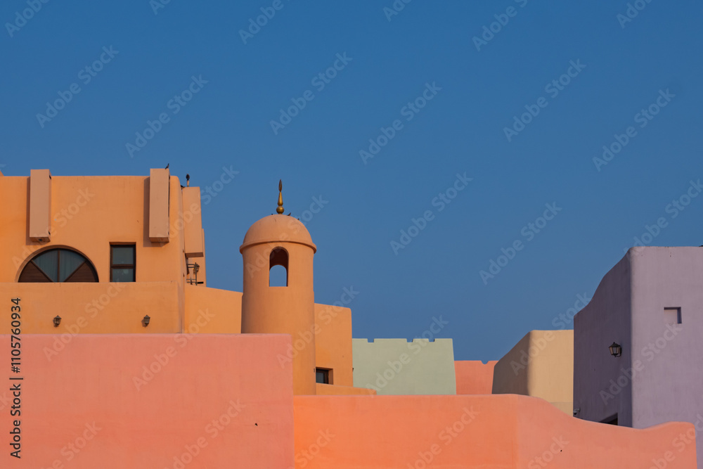 Colorful Streets and Mosque Photo, Mina District Corniche, Doha Marina ...
