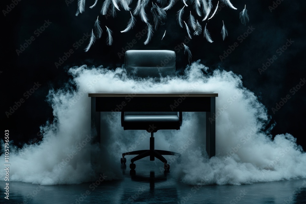 surreal office design, an office depicted in surrealistic style ...