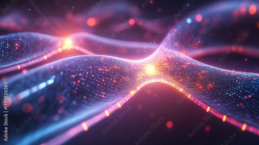 A futuristic design of quantum teleportation, with glowing energy lines ...