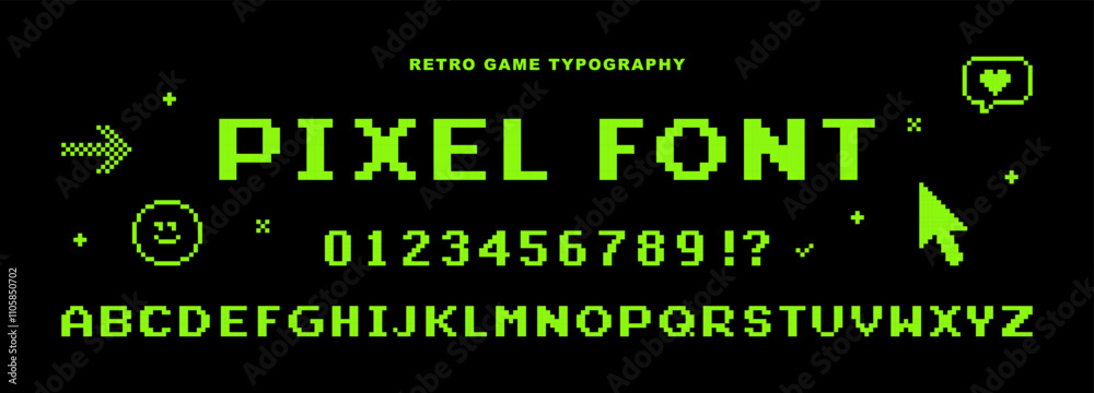8 bit vintage computer letters and numbers. Y2k pixel alphabet. Video ...