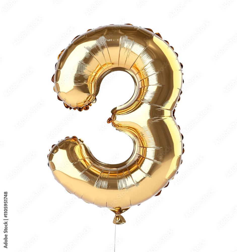 Helium golden balloon number five 3 isolated on transparent background ...