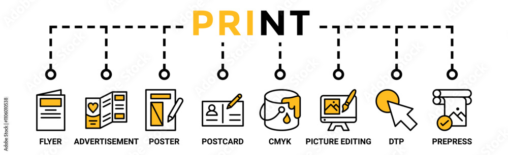 Print banner web icon vector illustration concept with icon of flyer ...