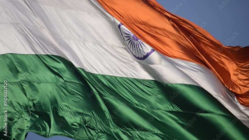 India flag flying high at Connaught Place with pride in blue sky, India ...