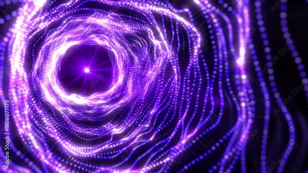 Digital futuristic tunnel or travel through time and space with wave ...