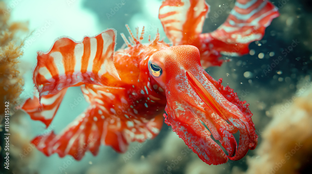 Explore the mesmerizing beauty of a vibrant cuttlefish as it glides ...