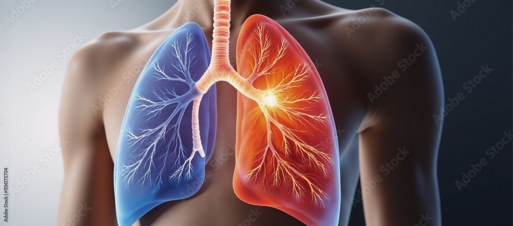 Highlighted lung within a human torso focus on lungs and related ...