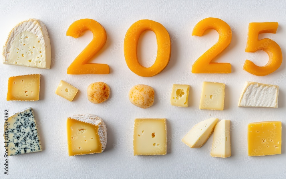 2025 Made of Cheese Wheels“ Numbers arranged with small cheese wheels ...
