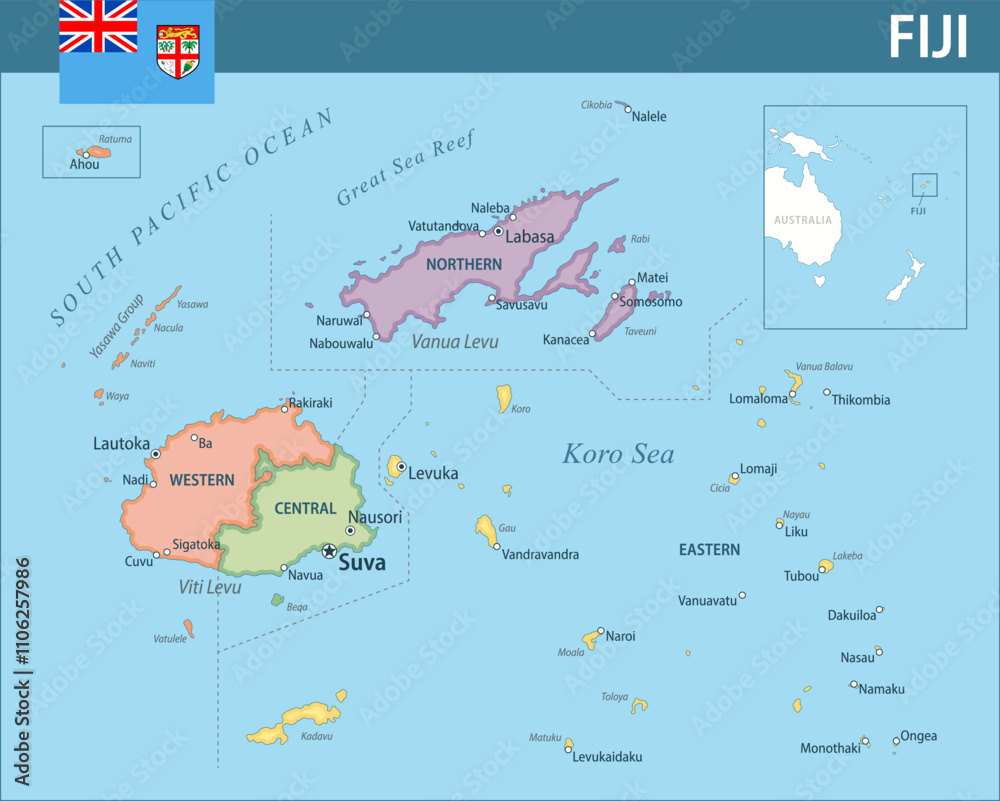 Fiji Map Vector New 2024 Colorful - Customizable layered political map ...