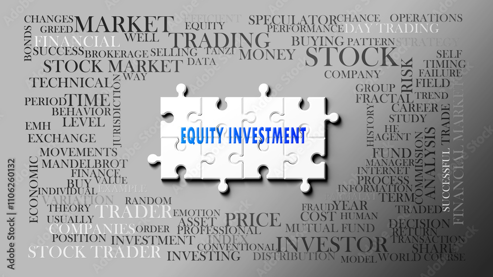 Equity Investment as a complex subject, related to important topics. Pictured as a puzzle and a ...